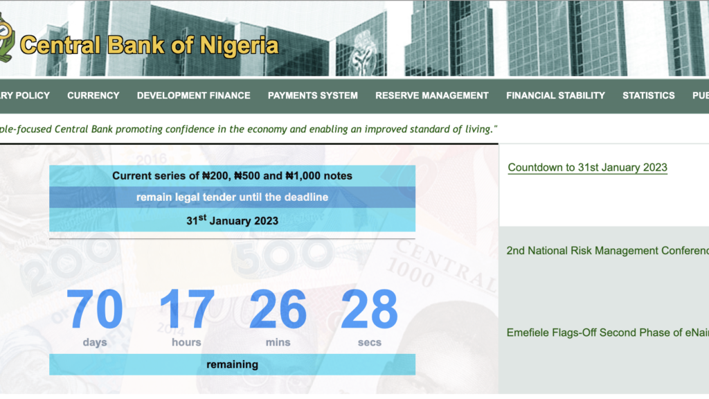 CBN Sets Countdown Clock On Its Website For Naira Redesign ...